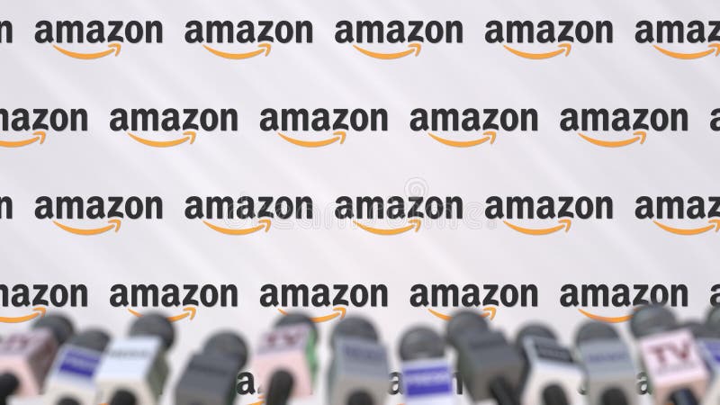 AMAZON Company Press Conference, Press Wall with Logo and Mics ...