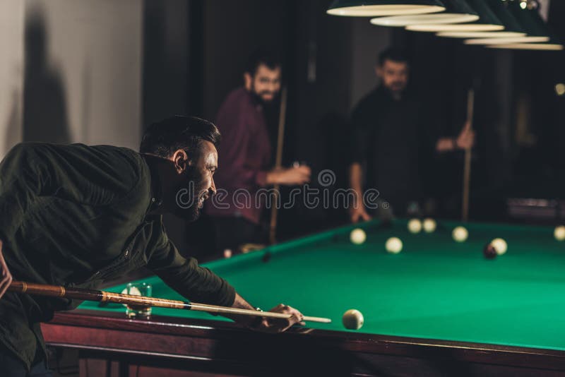 Company of Successful Handsome Men Playing in Pool Stock Photo - Image ...