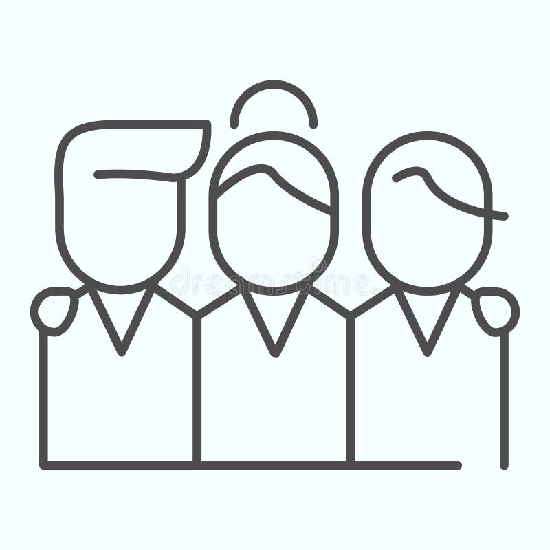 Group of People on Monitor Screen Line Icon. Team on Screen Vector ...