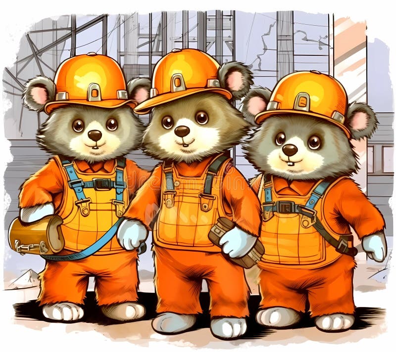 A Company of Three Bears Builders in a Working Form Generated by AI, a ...