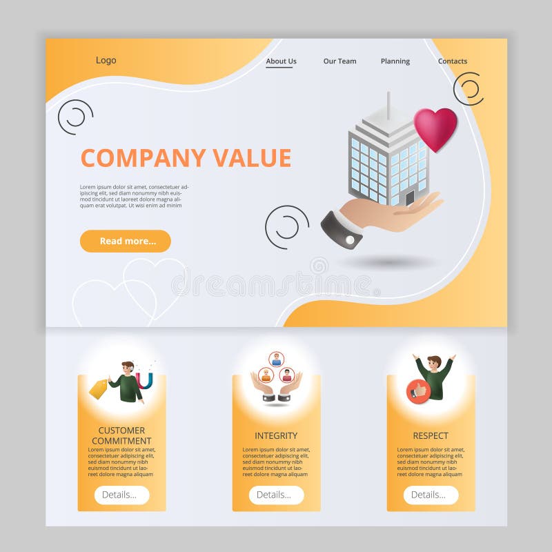 Company Value Flat Landing Page Website Template. Customer Commitment ...