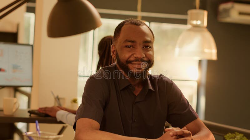 Company Worker Browsing Internet To Do Research Project Stock Photo ...