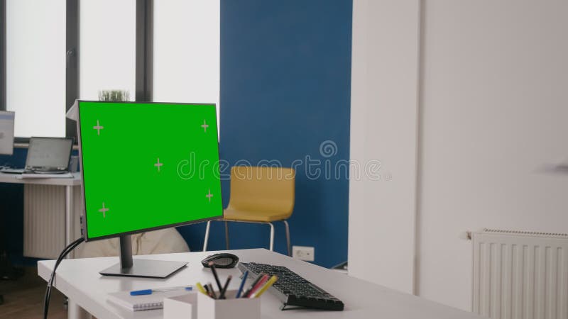 Company Worker Using Green Screen on Computer Stock Image - Image of ...