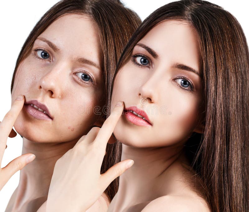Comparative Portrait of Beautiful Woman Face Stock Photo - Image of ...
