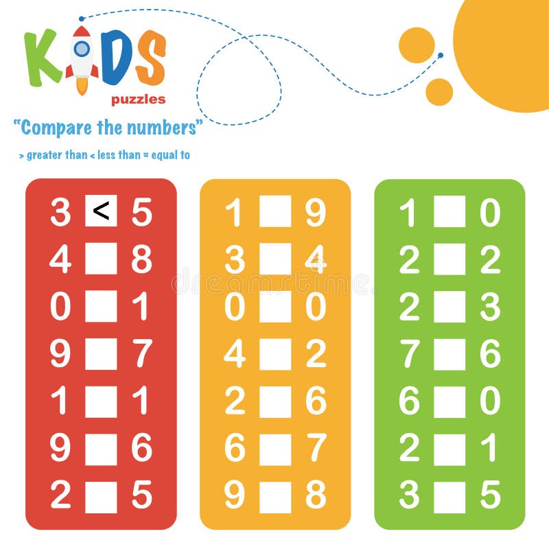 Compare the Numbers Worksheet Practice. Easy Colorful Worksheet Stock ...