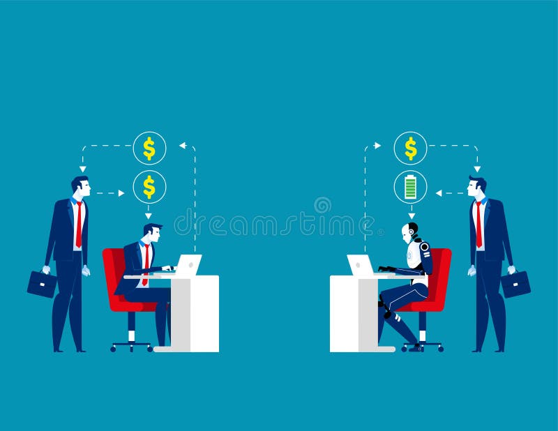 Compare the Work of Employees and Robot. Concept Business Technology ...