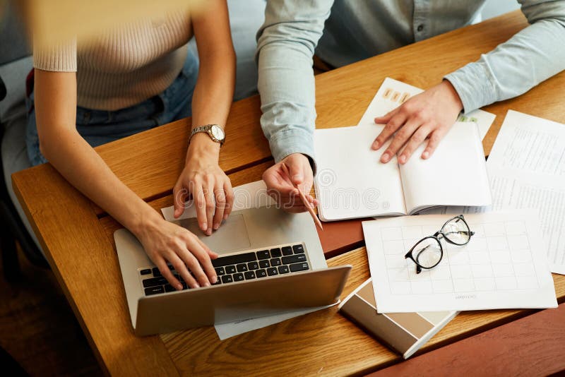 Comparing Data with Colleague Stock Image - Image of busy, indoors ...