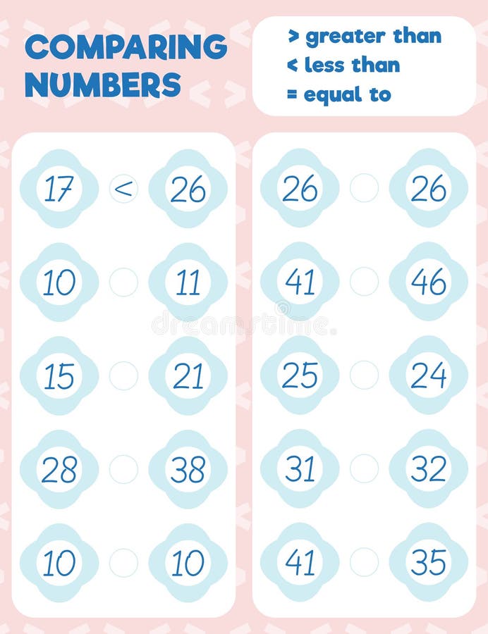 Comparing Numbers Worksheet Stock Vector - Illustration of mathematics ... Comparing Numbers Worksheet Stock Vector - Illustration of mathematics ...
