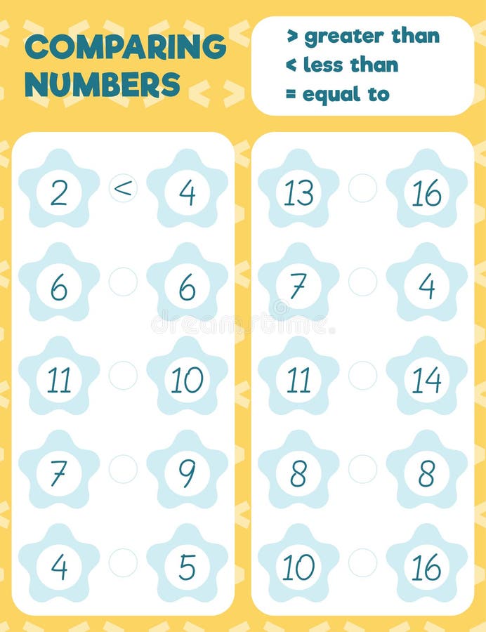 Comparing Numbers Worksheet Practice Stock Vector - Illustration of ...