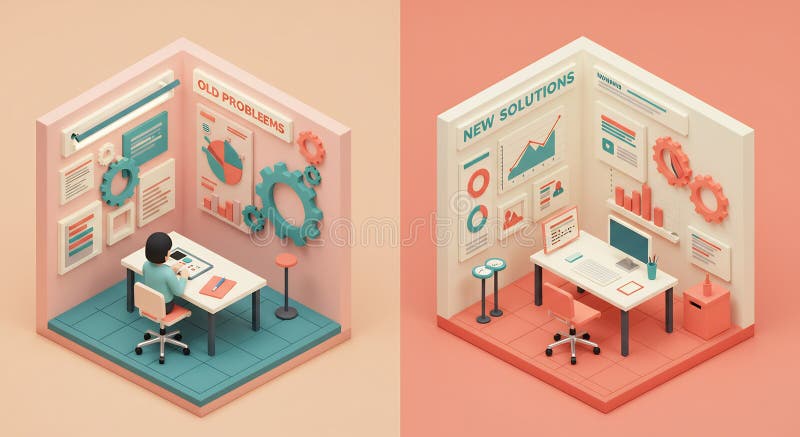 Comparing Old Problems To New Solutions in Isometric Offices Stock ...