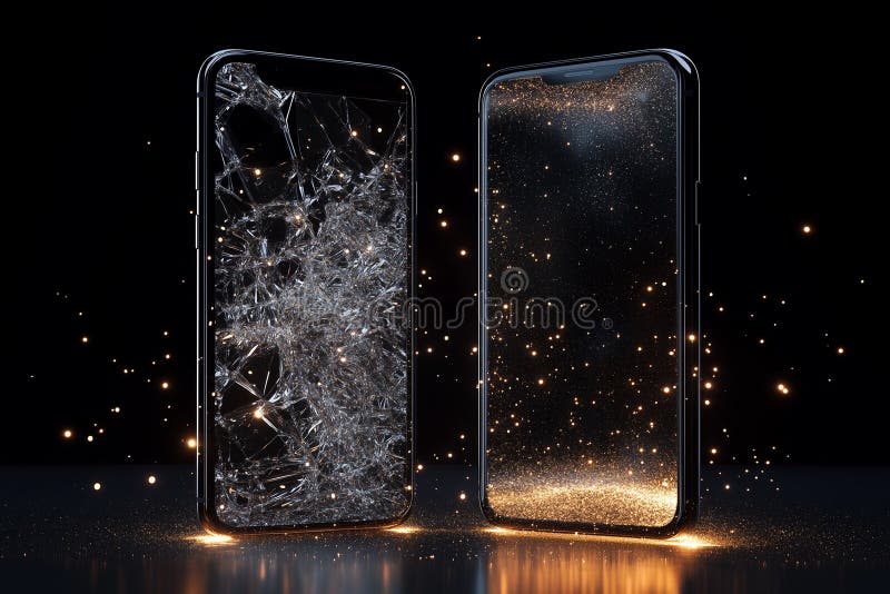 Comparison of Broken Phone Screen and Repaired Phone Showcasing the ...