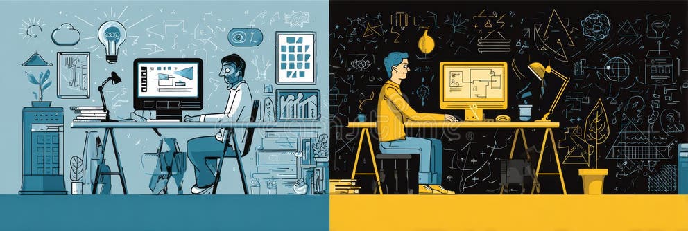 Comparison of Careers in Creative and Technical Fields Illustrating ...