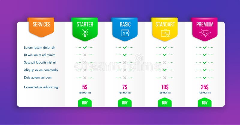 Comparison Chart Table, Vector Pricing List Grid Stock Illustration ... Comparison Chart Table, Vector Pricing List Grid Stock Illustration ...