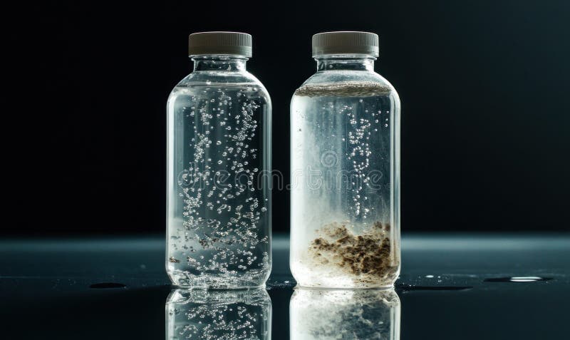 Comparison of Clean and Contaminated Water in Transparent Bottles Stock ...