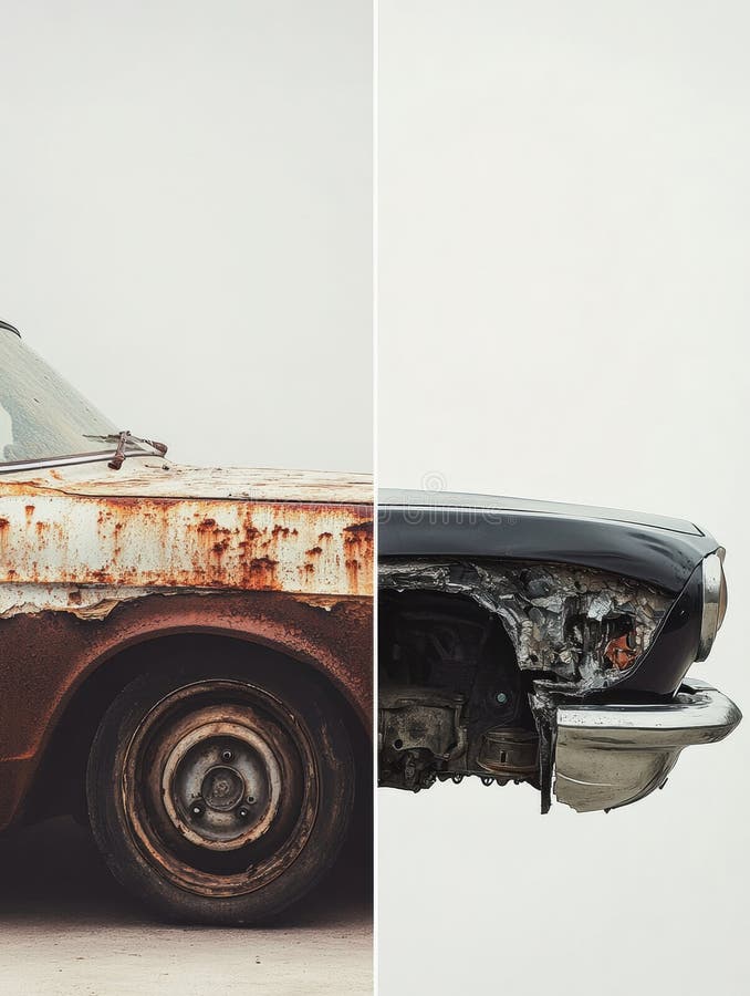 Comparison of a Dented Rusty Car and a Flawlessly Repaired Vehicle ...