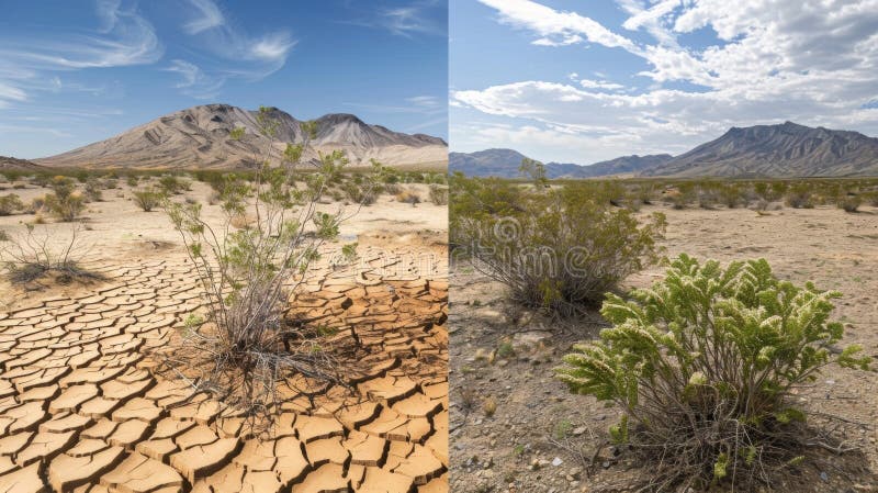 A before and after Comparison of a Desert Landscape. the First Image ...