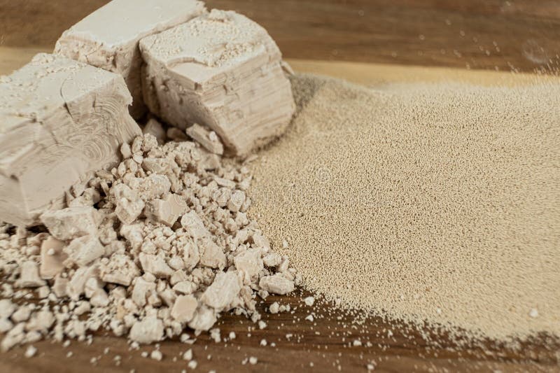 Comparison of Fresh Wet Yeast and Granular Dry Active Yeast. Stock ...