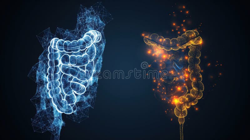 Comparison of Healthy and Inflamed Intestines with Visual Effects Stock ...