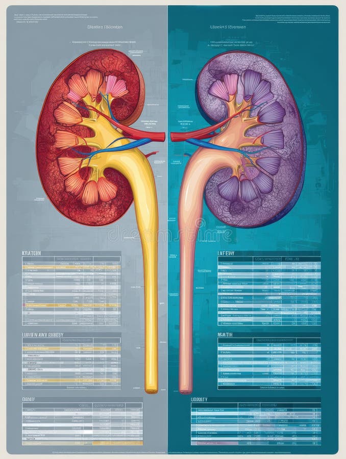 Healthy Kidney Comparison with Damaged Kidney Chart Showing Structural ...