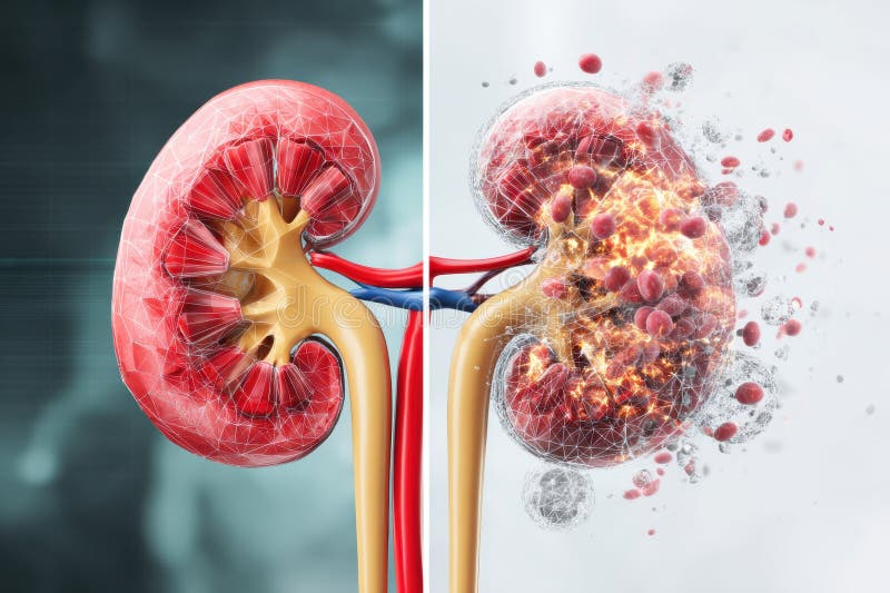Comparison of a Healthy Kidney and a Damaged Kidney Illustrating ...