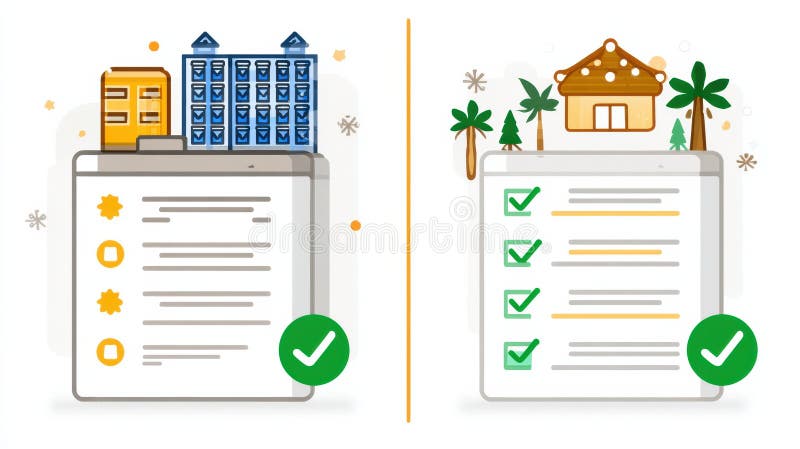 Comparison of Hotel Accommodations and Airbnb Options Illustrated with ...