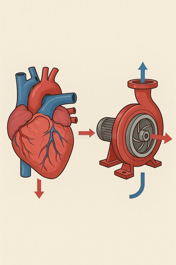 Comparison of Human Heart and Mechanical Pump Stock Illustration - Illustration of pump, physics ...