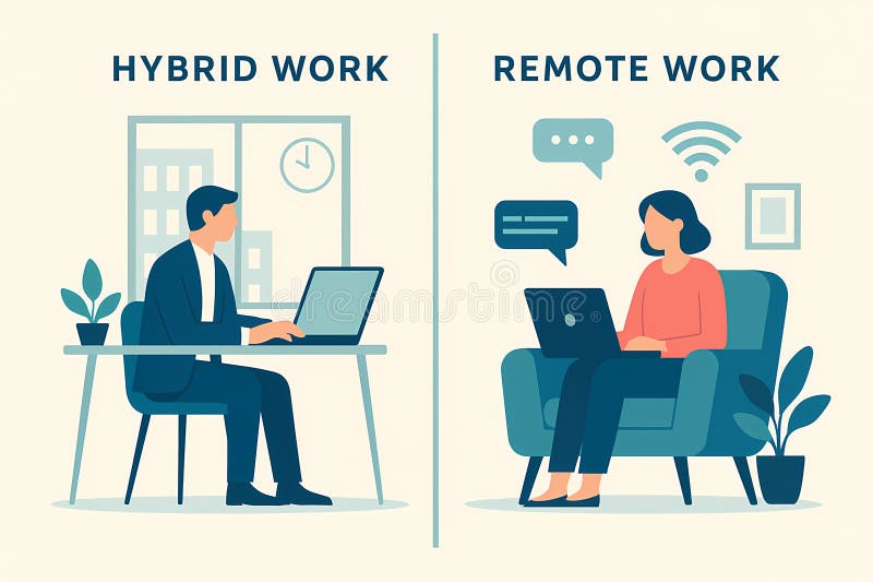 Comparison between Hybrid and Remote Work Models – AI Generated Stock ...