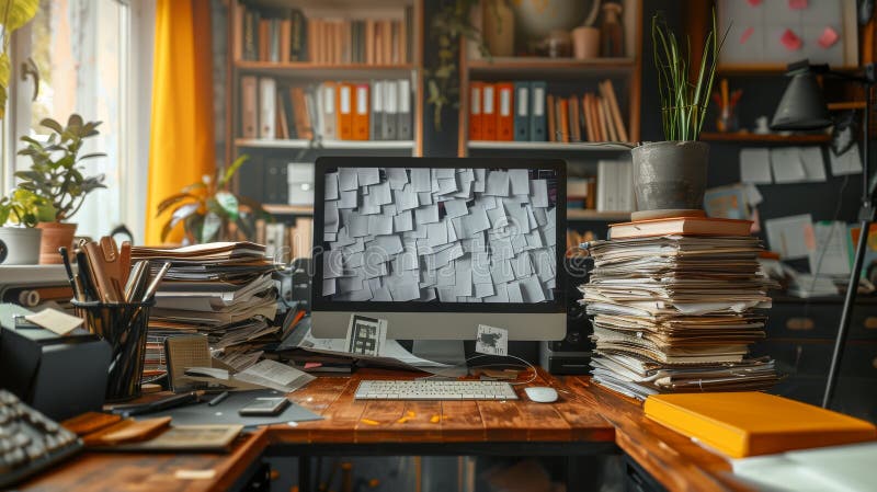 A Comparison Image of a Cluttered Desk Covered in Paper Documents ...