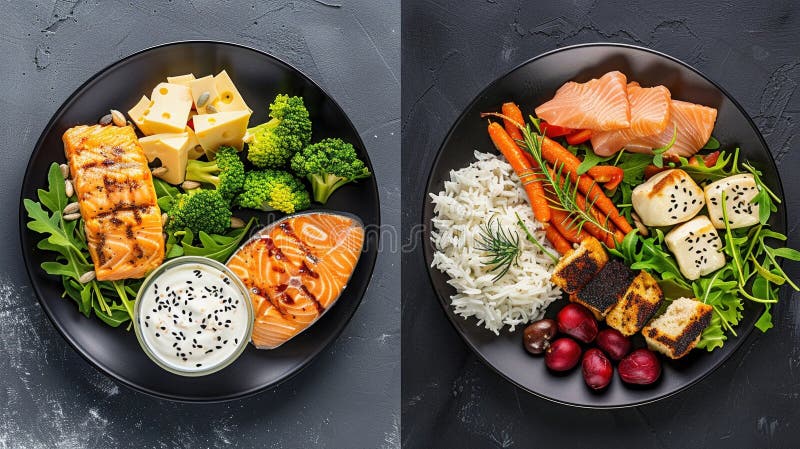 Comparison Images Showing Proper and Improper Post-workout Meals Stock ...