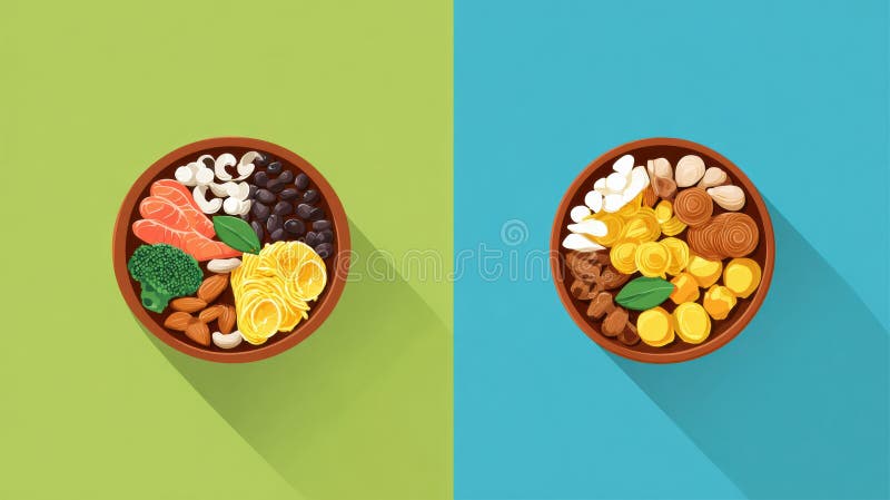 Comparison of Natural and Processed Food Items in Flat Design ...