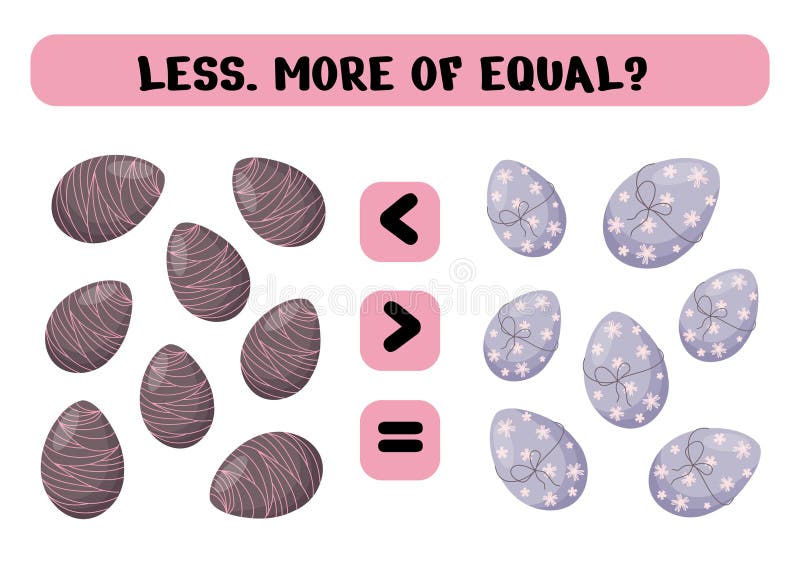 Comparison of Objects for Kids. More, less with Cartoon Easter Eggs ...