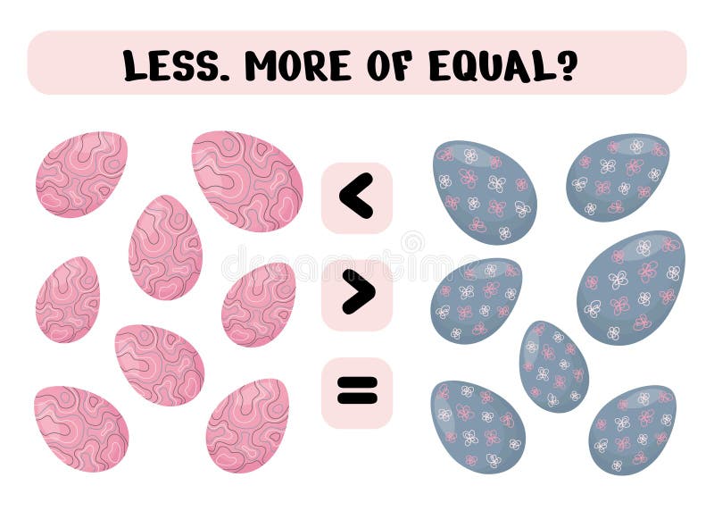 Comparison of Objects for Kids. More, less with Cartoon Easter Eggs ...