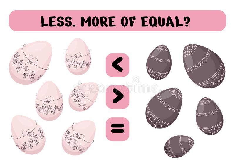 Comparison of Objects for Kids. More, less with Cartoon Easter Eggs ...