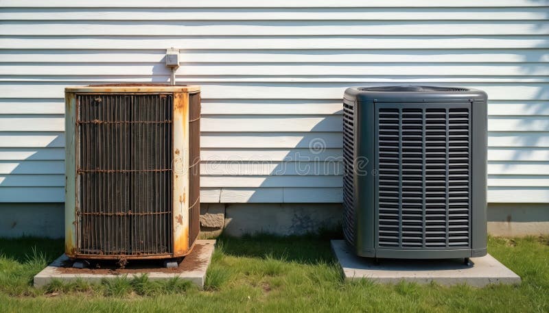 Comparison of Old Rusted Air Conditioning Unit with Modern Energy ...