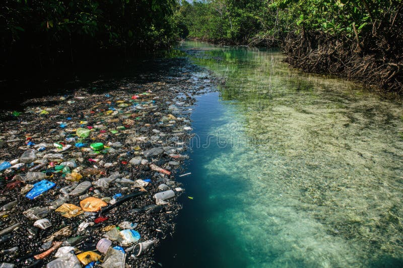 Comparison of a Polluted River Filled with Trash Next To a Pristine ...