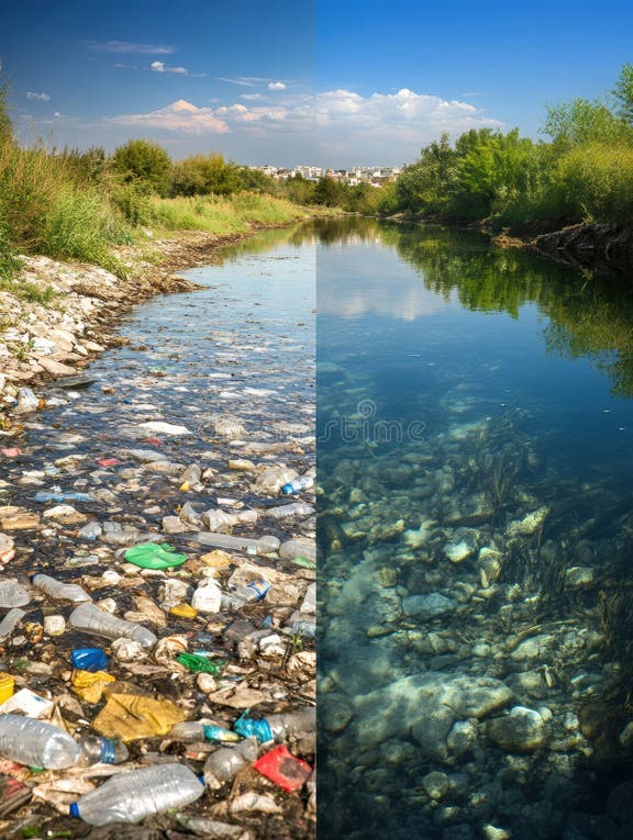 Comparison of Polluted River Filled with Trash and Pristine Stream ...