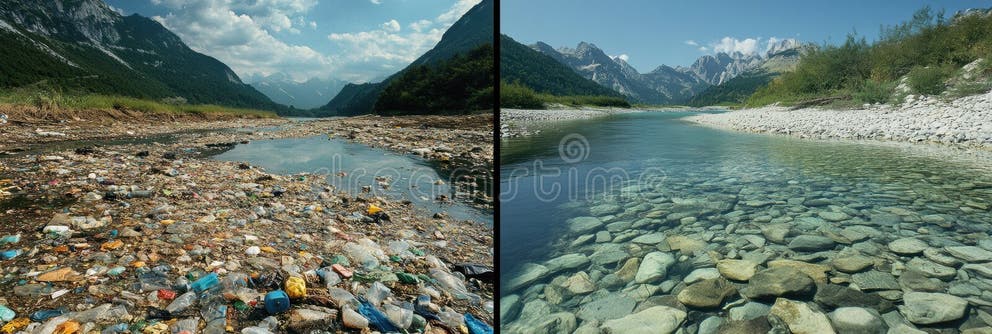 Comparison of Polluted River Filled with Trash and Pristine Water ...