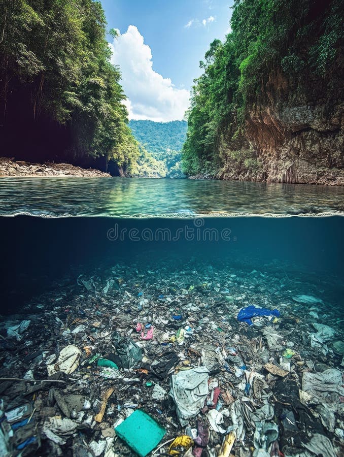 Comparison of a Polluted River Filled with Trash Versus a Pristine ...