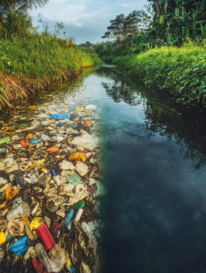 Comparison of Polluted River Littered with Trash and a Pristine Stream ...