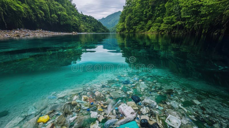Comparison of Polluted River with Trash and Crystal Clear Stream Showcasing Environmental ...