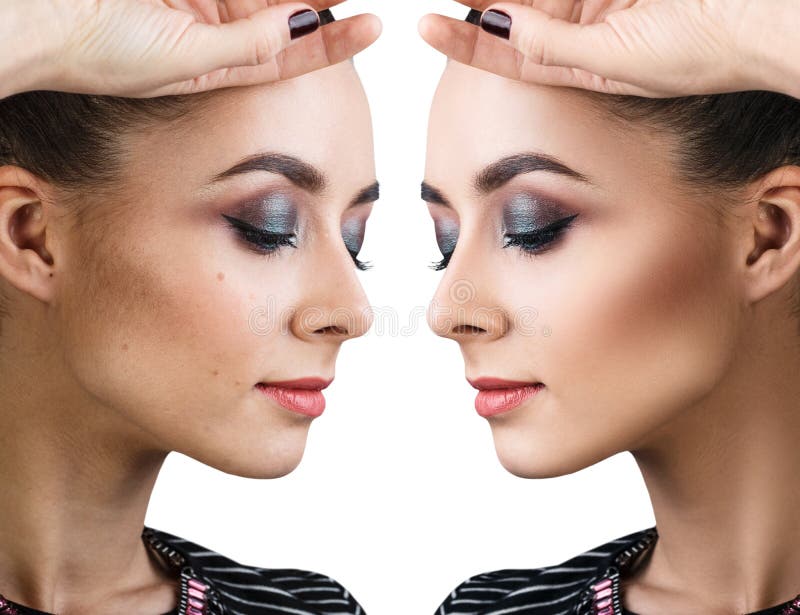 Comparison Portrait of Young Woman Stock Photo - Image of looking ...