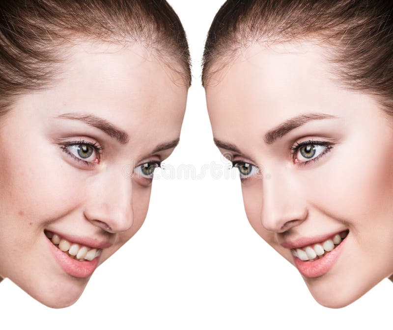 Comparison Portrait of Young Woman. Stock Image - Image of natural ...