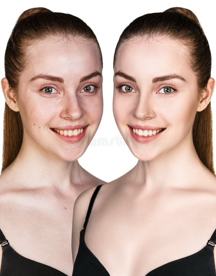 Comparison Portrait of Young Woman Stock Image - Image of caucasian ...