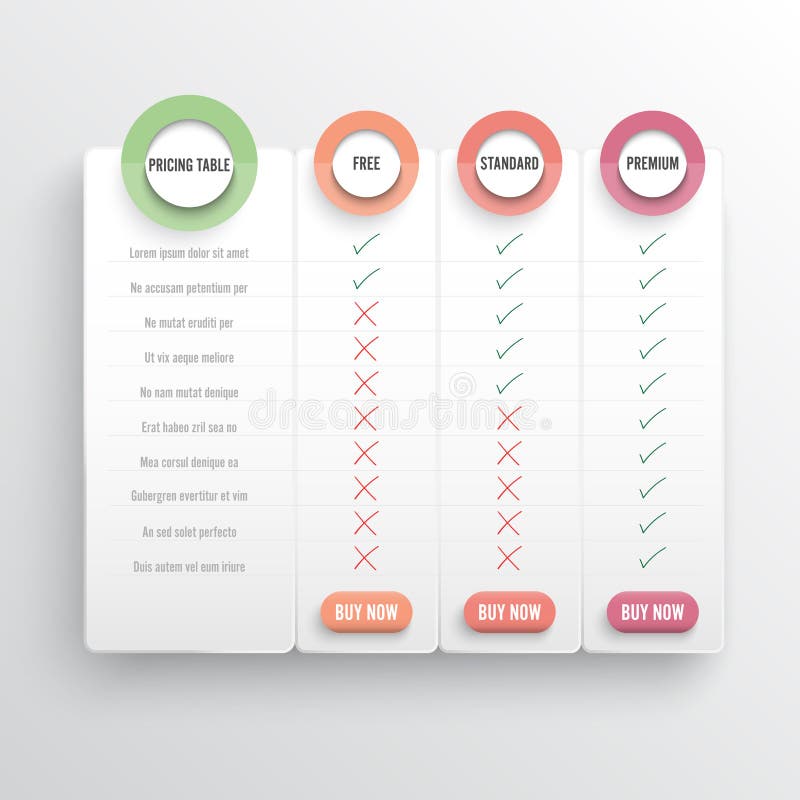 Comparison Pricing List. Comparing Price or Product Plan Chart Compare ...
