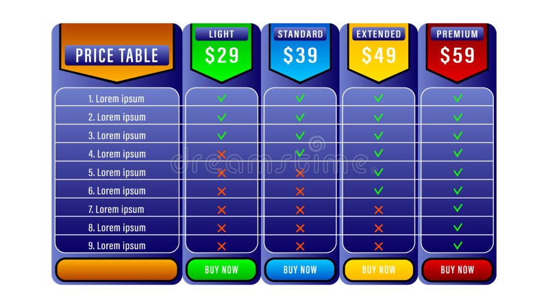 Comparison Pricing Table List. Comparing Price Banner Product Plan ...