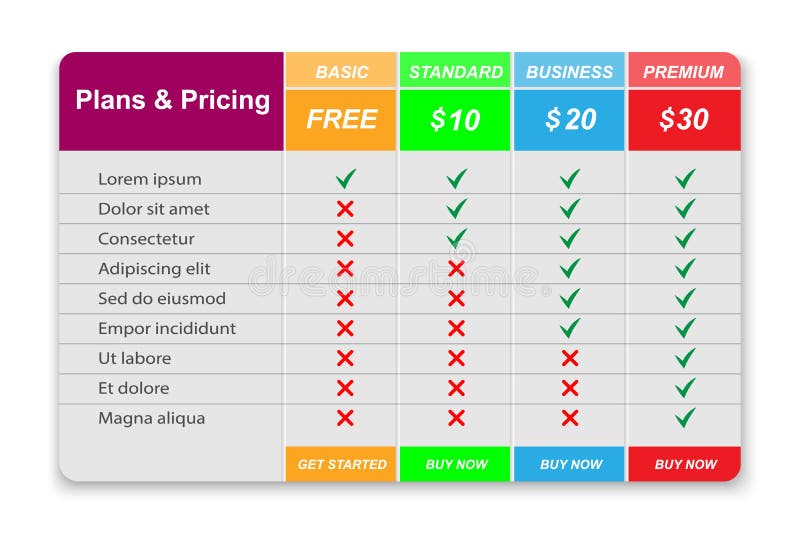 Comparison pricing table stock illustration. Illustration of banner ...