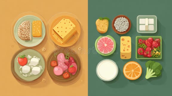 Comparison of Processed and Natural Food Items in Flat Design Style ...