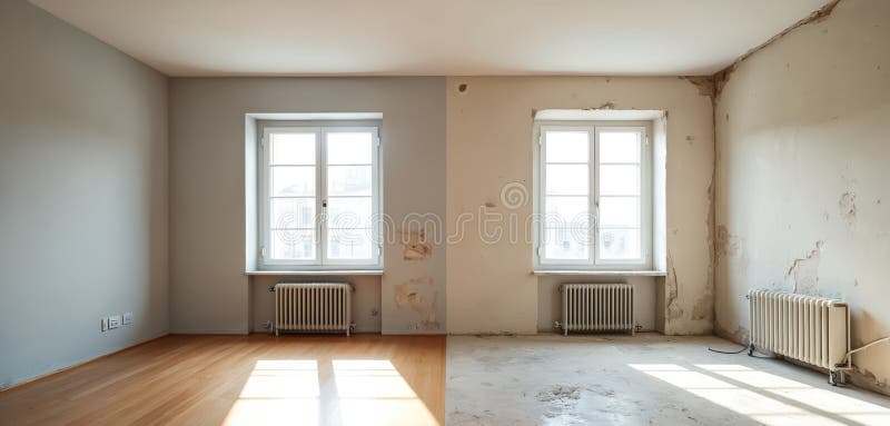 Comparison of Renovated Room Interior before, after Refurbishment. Half ...
