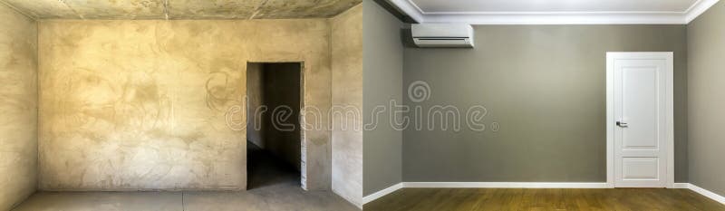 Comparison of a Room in an Apartment before and after Renovation Stock ...