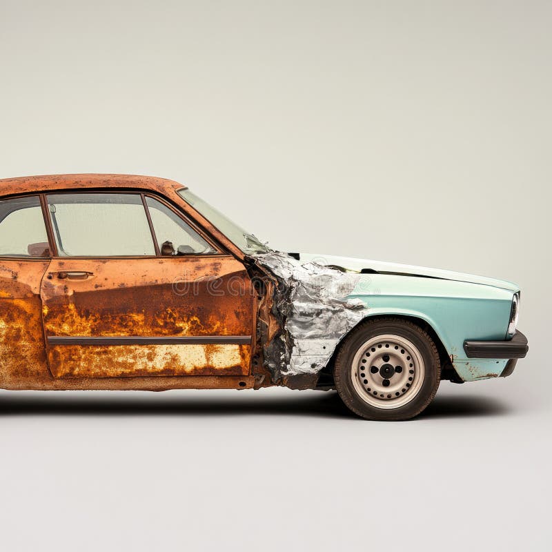 Comparison of a Severely Damaged Rusted Car Alongside a Fully Restored ...